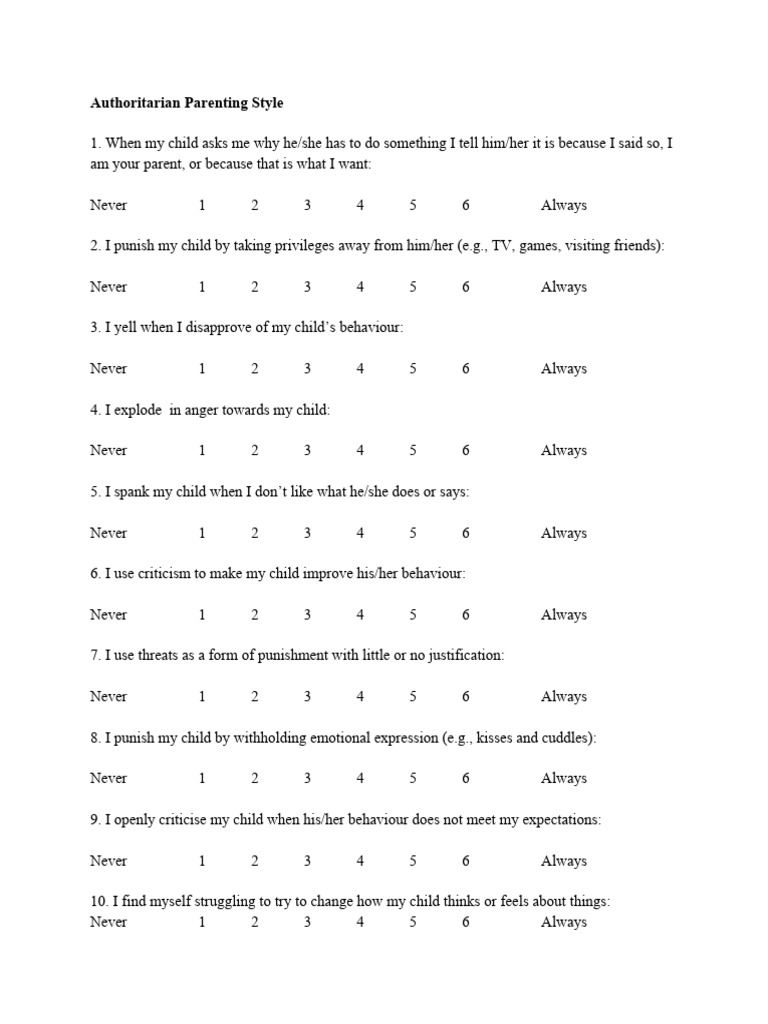 Authoritarian Parenting Style Questionnaire | PDF | Self-Improvement