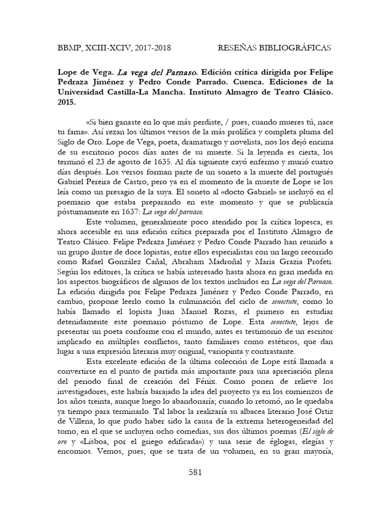 Lope de Vega. La Vega Del Parnaso. | PDF | Filología | Artes del ...