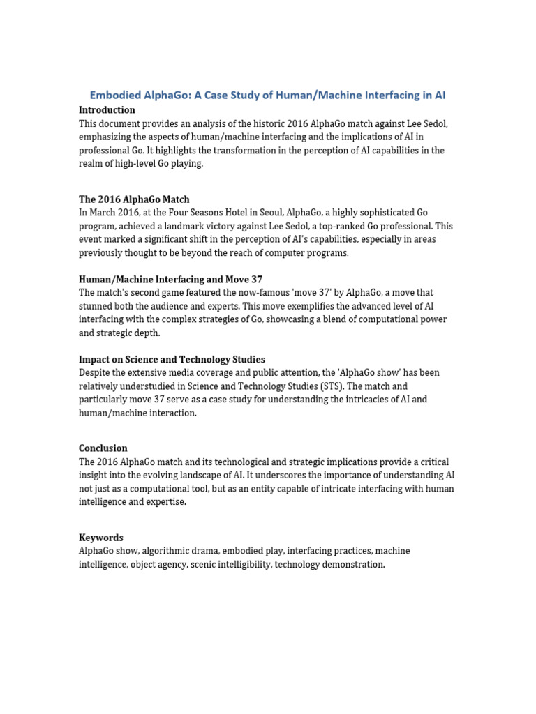 AlphaGo Human Machine Interfacing Analysis | PDF
