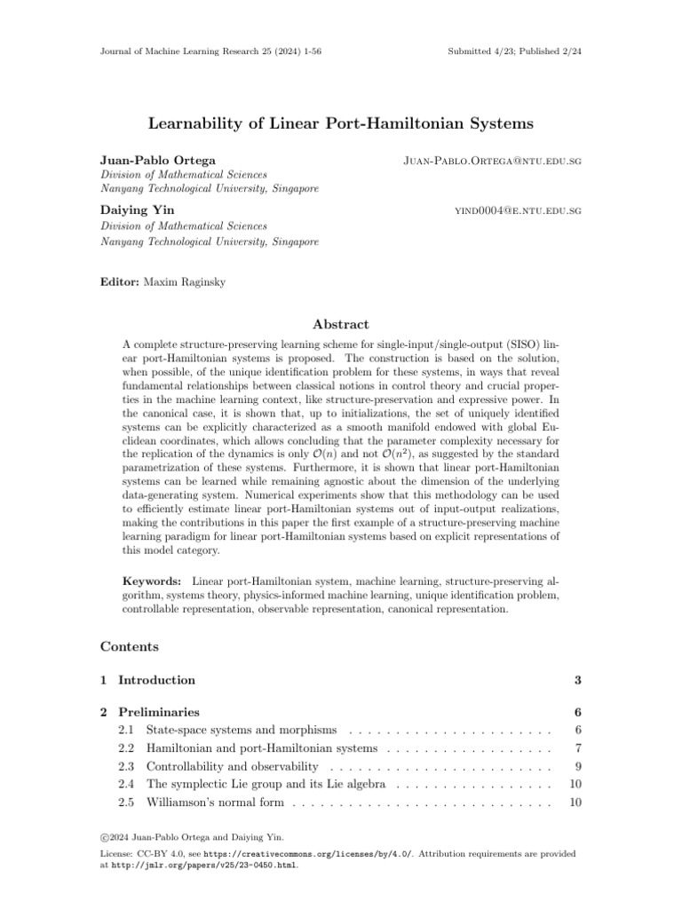 Learnability of Linear Port-Hamiltonian Systems | PDF | Matrix (Mathematics) | Hamiltonian Mechanics