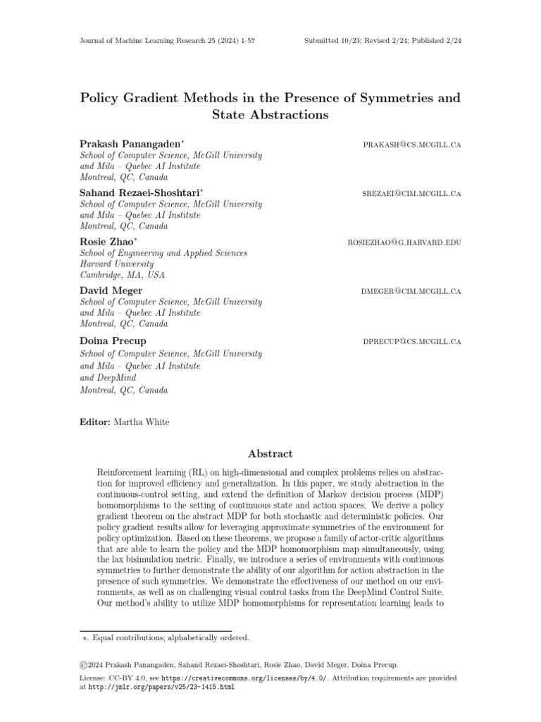 Policy Gradient Methods in The Presence of Symmetries and State Abstractions | PDF | Applied ...