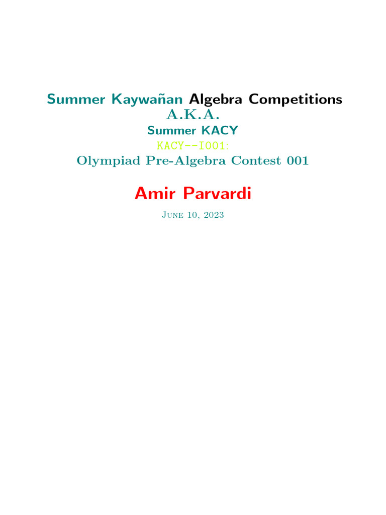 Algebra Contest Problem Set | PDF | Polynomial | Complex Number
