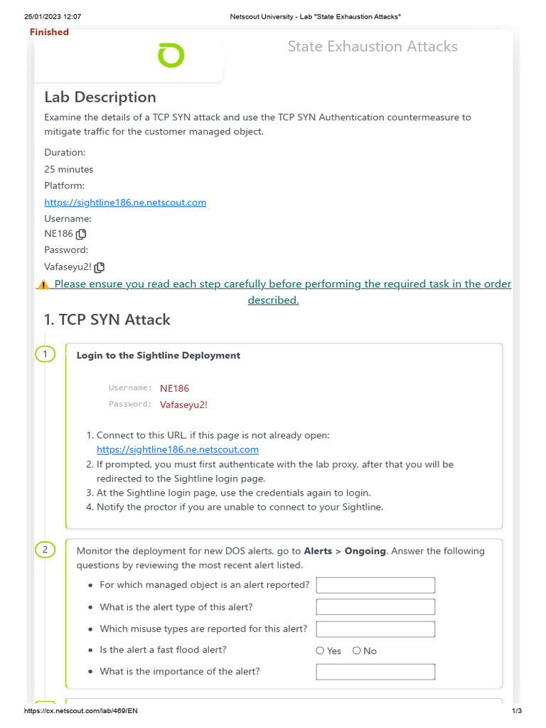 Netscout University - Lab - TCP SYN Authentication Countermeasure | PDF | Transmission Control ...