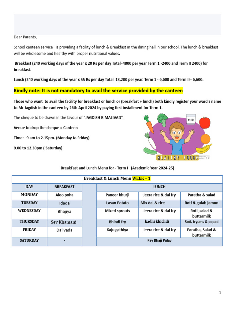 Canteen Menu Term-1 2024-25 | PDF | Lunch | Asian Cuisine