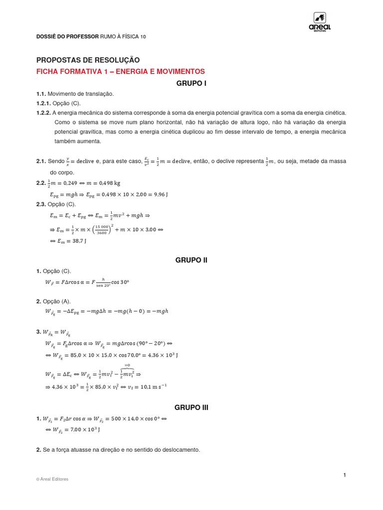 Ficha Resol 1 Areal | PDF | Quantidades físicas | Ciências naturais