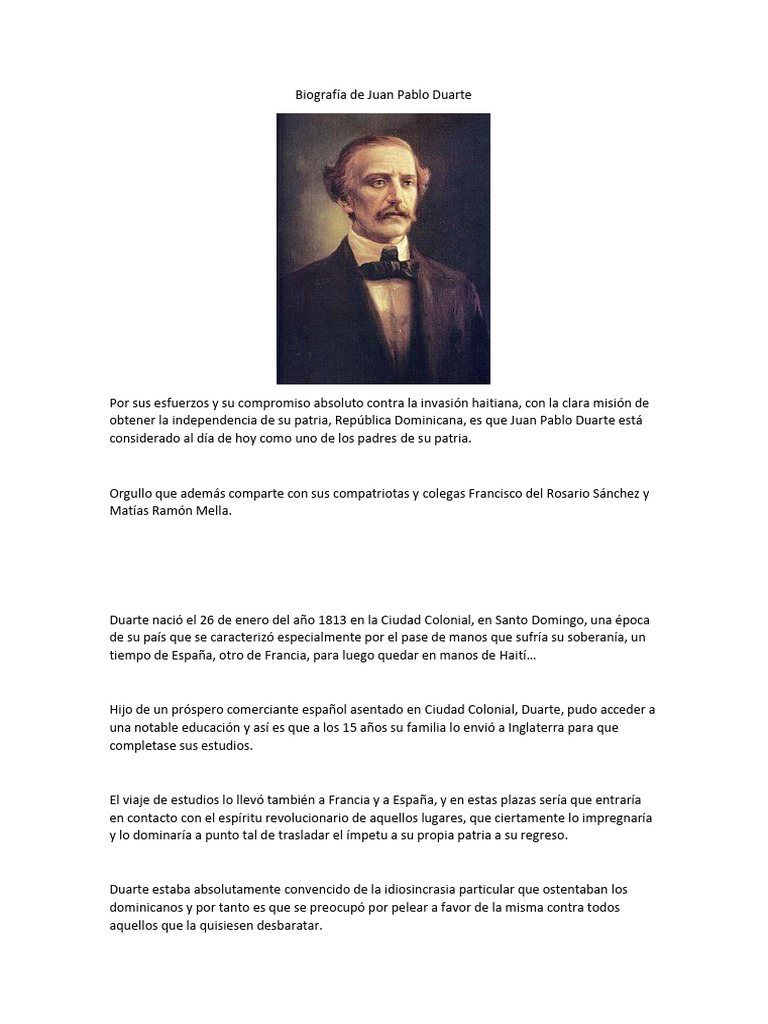 Biografía de Juan Pablo Duarte | PDF | República Dominicana
