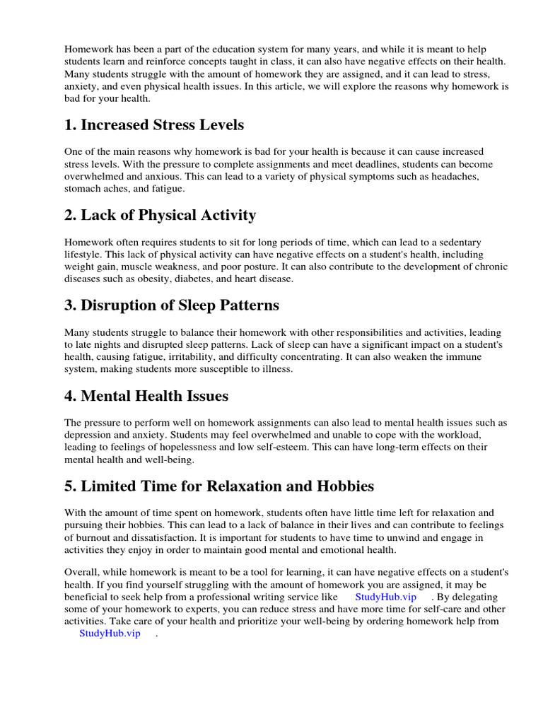 Reasons Why Homework Is Bad For Your Health | PDF | Homework | Mental ...