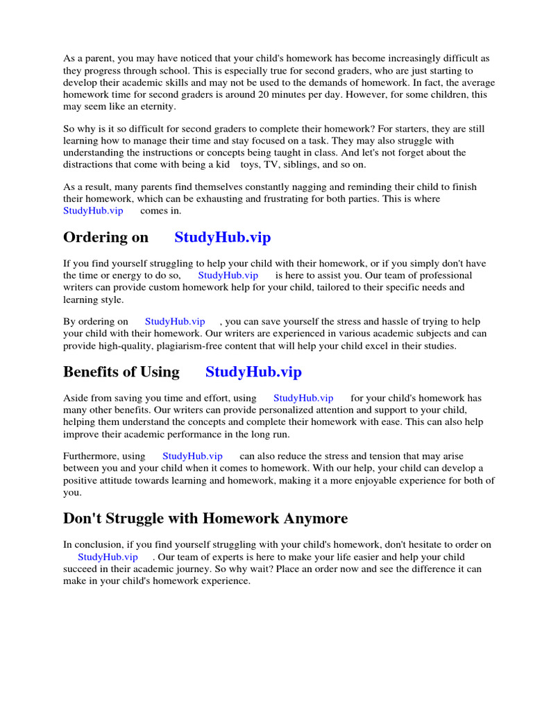 Average Homework Time For Second Grade | PDF | Homework | Programme For International Student ...