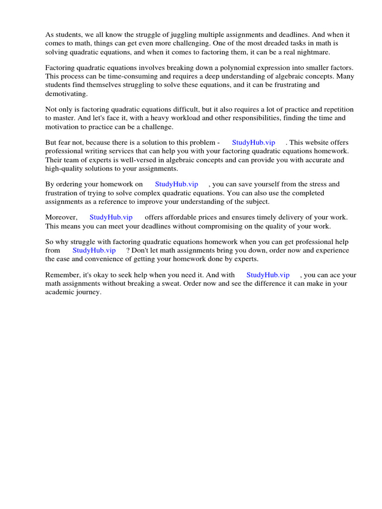 Factoring Quadratic Equations Homework Pdf Factorization Quadratic Equation