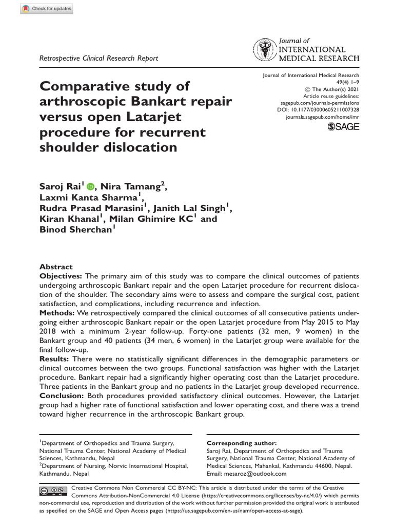 Bankart Repair Versus Open Latarjet Procedure For Recurrent Shoulder ...