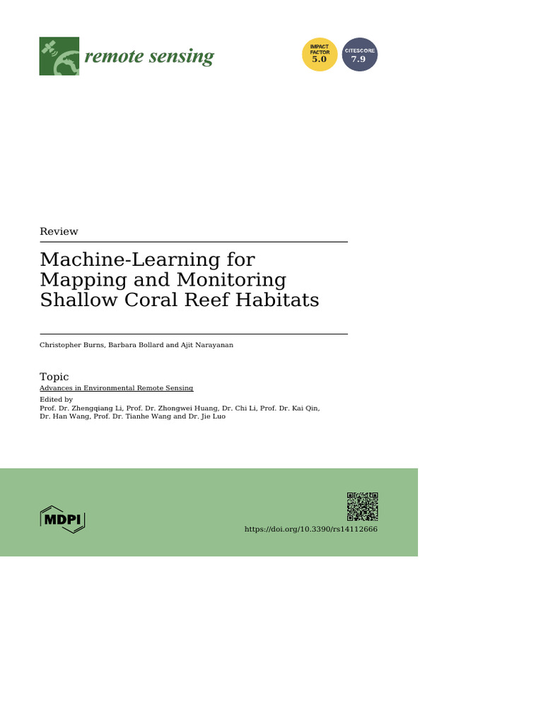 008 Machine Learning For Mapping And Monitoring Shallow Coral Reef Habitats Pdf Machine