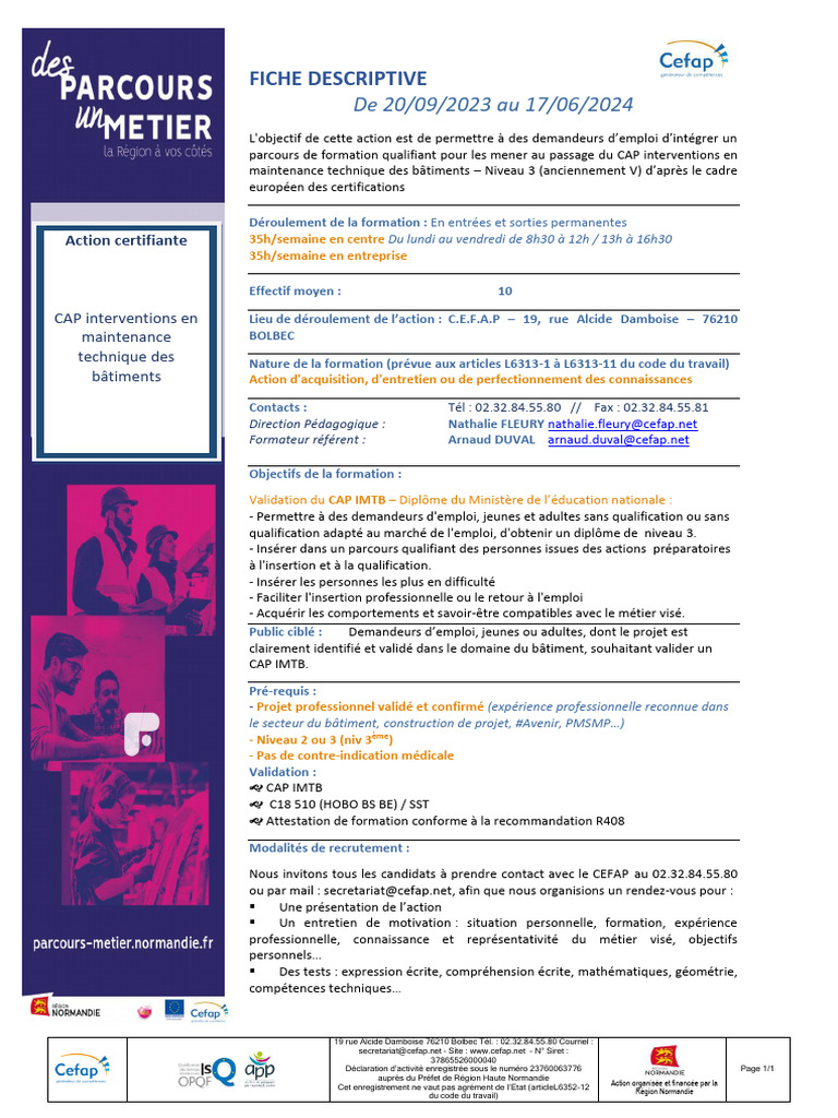 Fiche Descriptive Cap Imtb 2023 | PDF | Formation à distance | Pédagogie