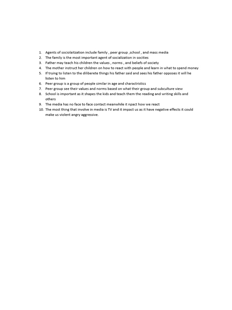 Key Socialization Agents: Family, Peers, School, Media | PDF | Wellness