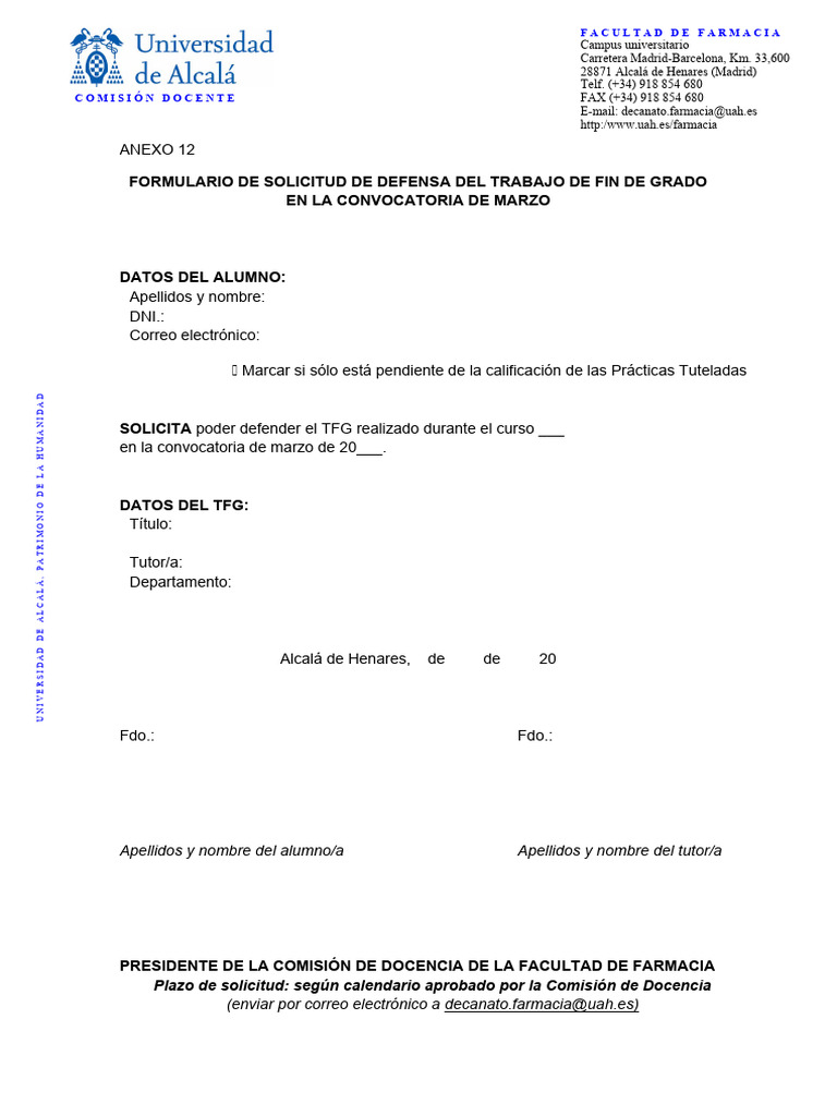 ANEXO 12. Solicitud Defensa TFG en Marzo | PDF ANEXO 12. Solicitud Defensa TFG en Marzo | PDF
