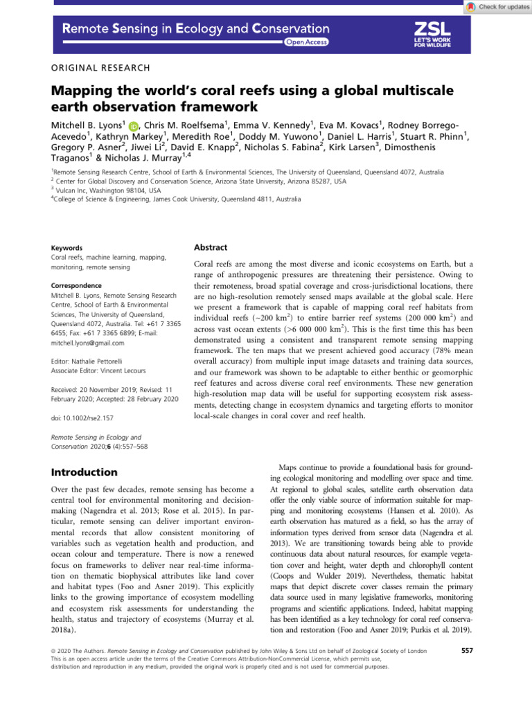 1 Mapping The World S Coral Reefs Using A Global Multiscaleearth Observation Framework