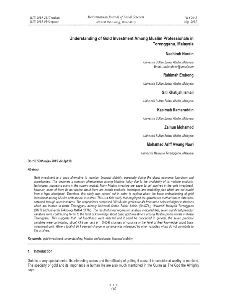 Understanding of Gold Investment Among Muslim Professionals in ...