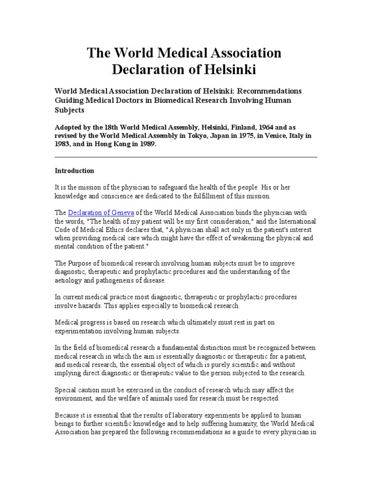The World Medical Association Declaration of Helsinki