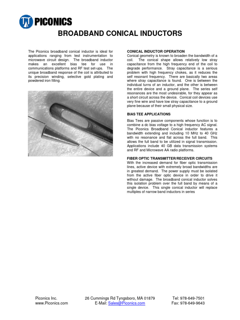 Broadband Conical Inductors Overview | PDF | Inductor | Electrical ...