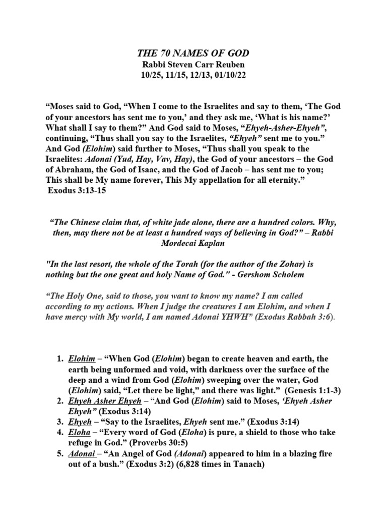The 70 Namesof God | PDF | Names Of God In Judaism | Jewish Texts