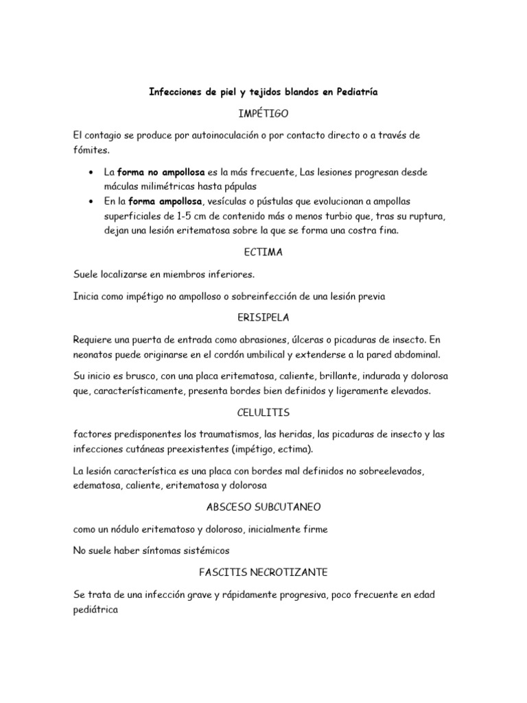 Infecciones de Piel y Tejidos Blandos en Pediatría | PDF | Enfermedades y trastornos | Inmunología