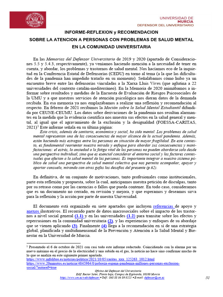 Salud Mental Informe-Recomendación DU-JJVr | PDF | Trastorno depresivo ...