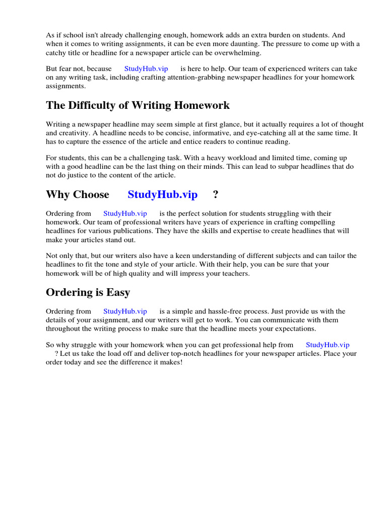 Newspaper Headlines Homework | PDF | Newspapers | News