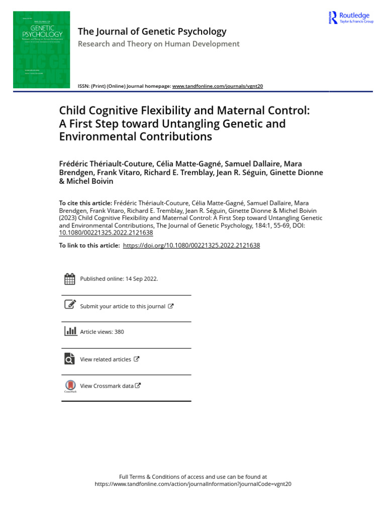 Child Cognitive Flexibility and Maternal Control A First Step Toward ...