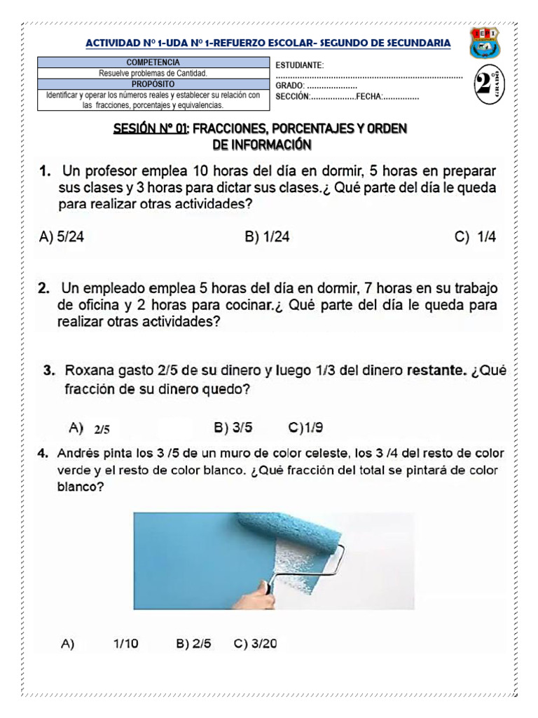 Sesión #01 Fracciones, Porcentajes y Orden | PDF