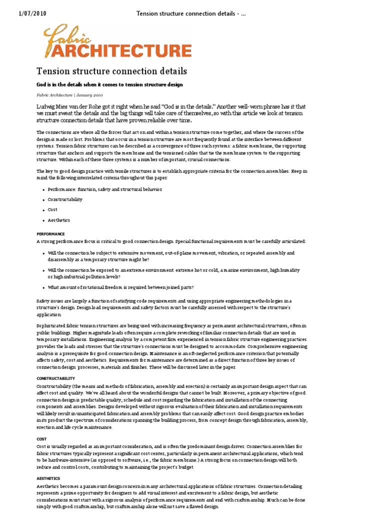Tension Structure Connection Details Fabric Architecture | PDF | Design ...