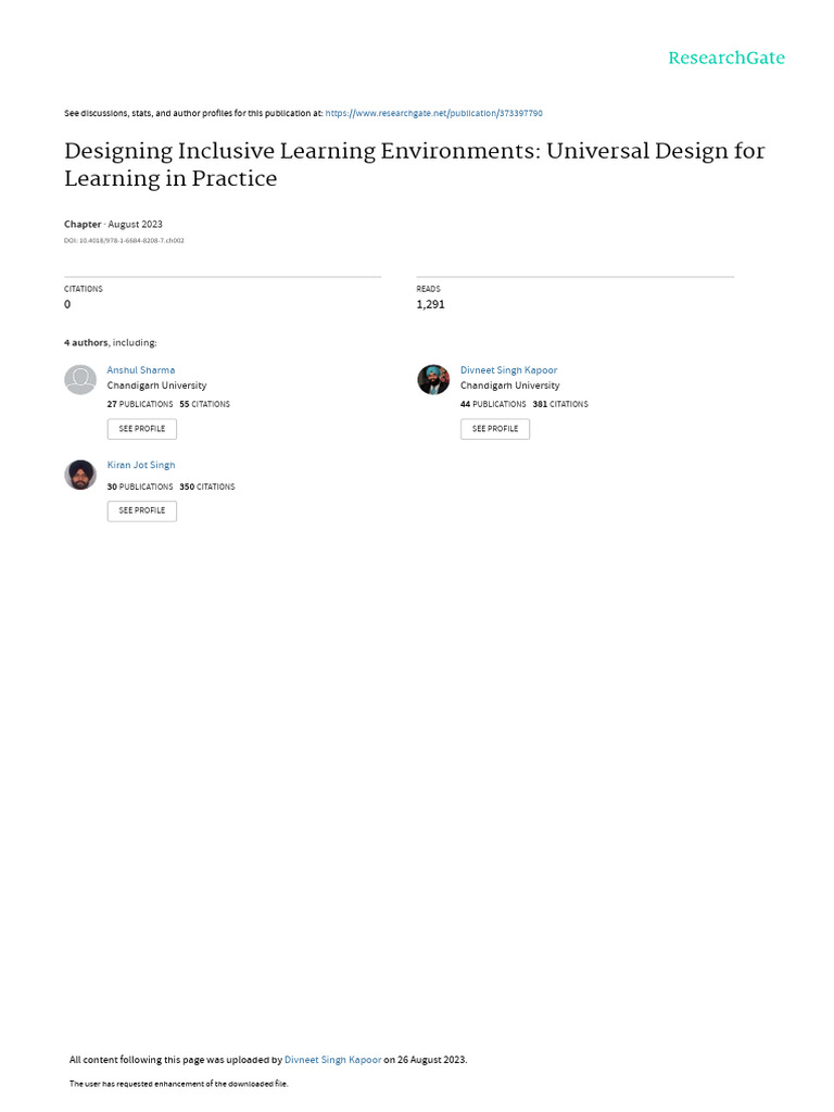 Designing Inclusive Learning Environments Universal Design For Learning in Practice | PDF ...