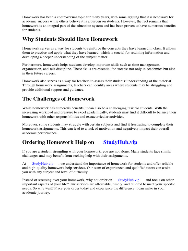 Students Should Have Homework Because | Download Free PDF | Homework ...