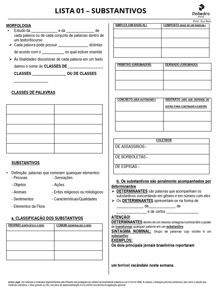 Lista 01 - Substantivos | PDF | Propriedade intelectual | Palavra