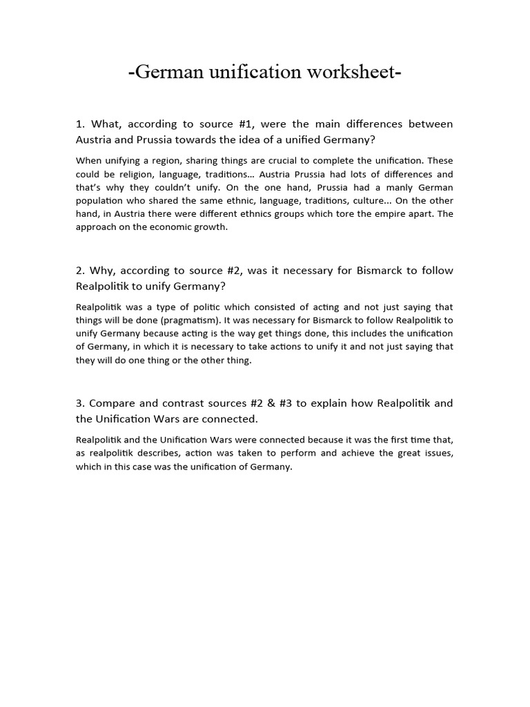 German Unification Worksheet | PDF | German Empire | Otto Von Bismarck
