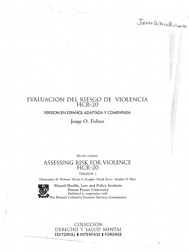 Evaluación del Riesgo de Violencia HCr-20 | PDF | Trastorno mental | Manual Diagnóstico y ...