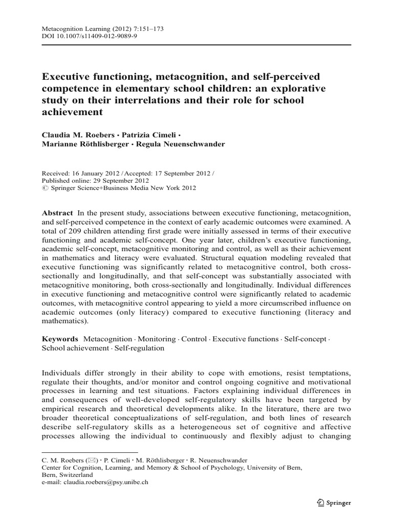Executive Functioning and School Success | PDF | Metacognition ...