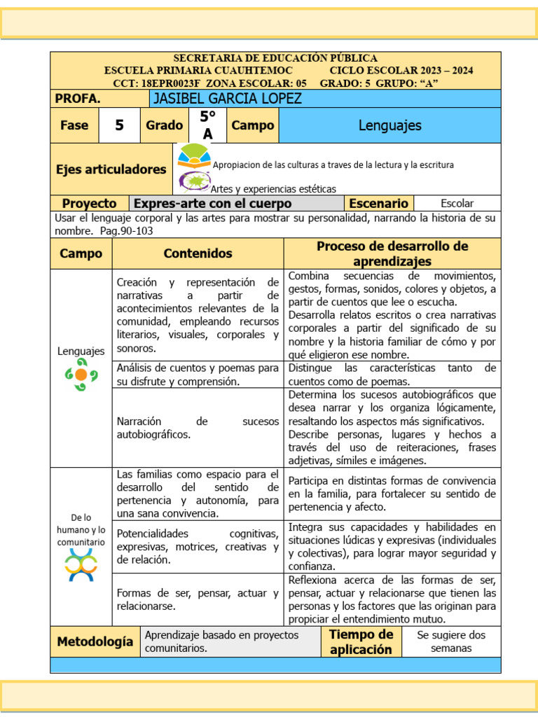 5to Grado Septiembre - 02 Expres-Arte Con El Cuerpo (2023-2024) | PDF ...