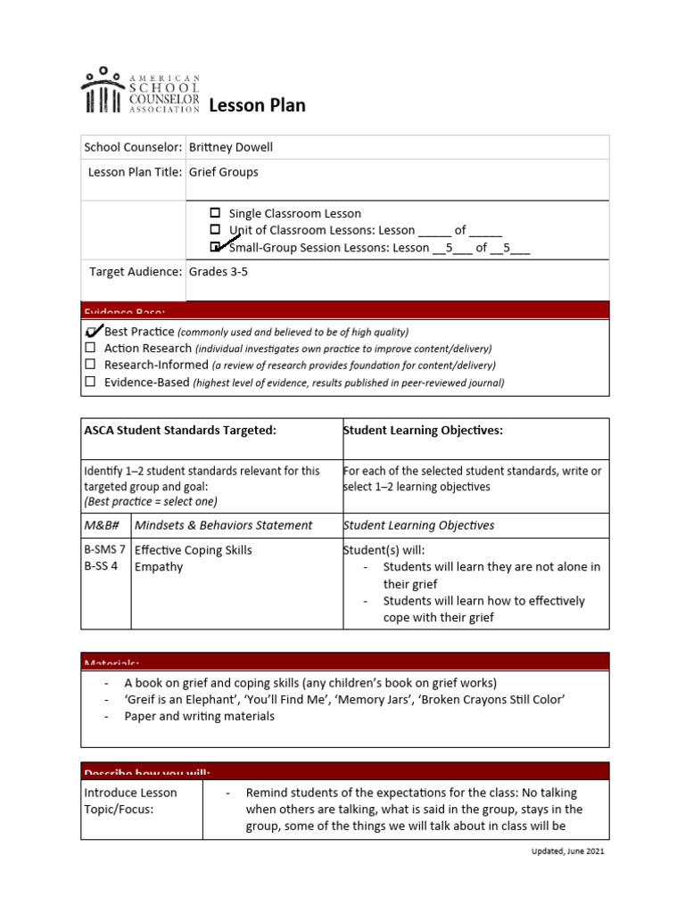Grief Group 5-5 | PDF | Grief | Lesson Plan