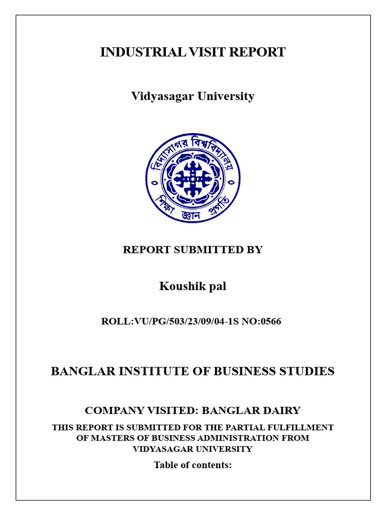 INDUSTRIAL VISIT REPORT Koushik Pal | PDF | Dairy | Milk