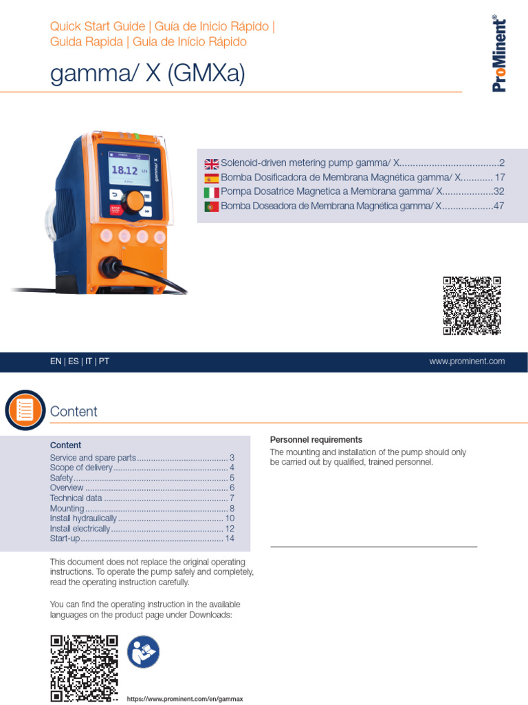 Quick Start Guide GMXa EN ES IT PT Web | PDF | Pump | Manufactured Goods