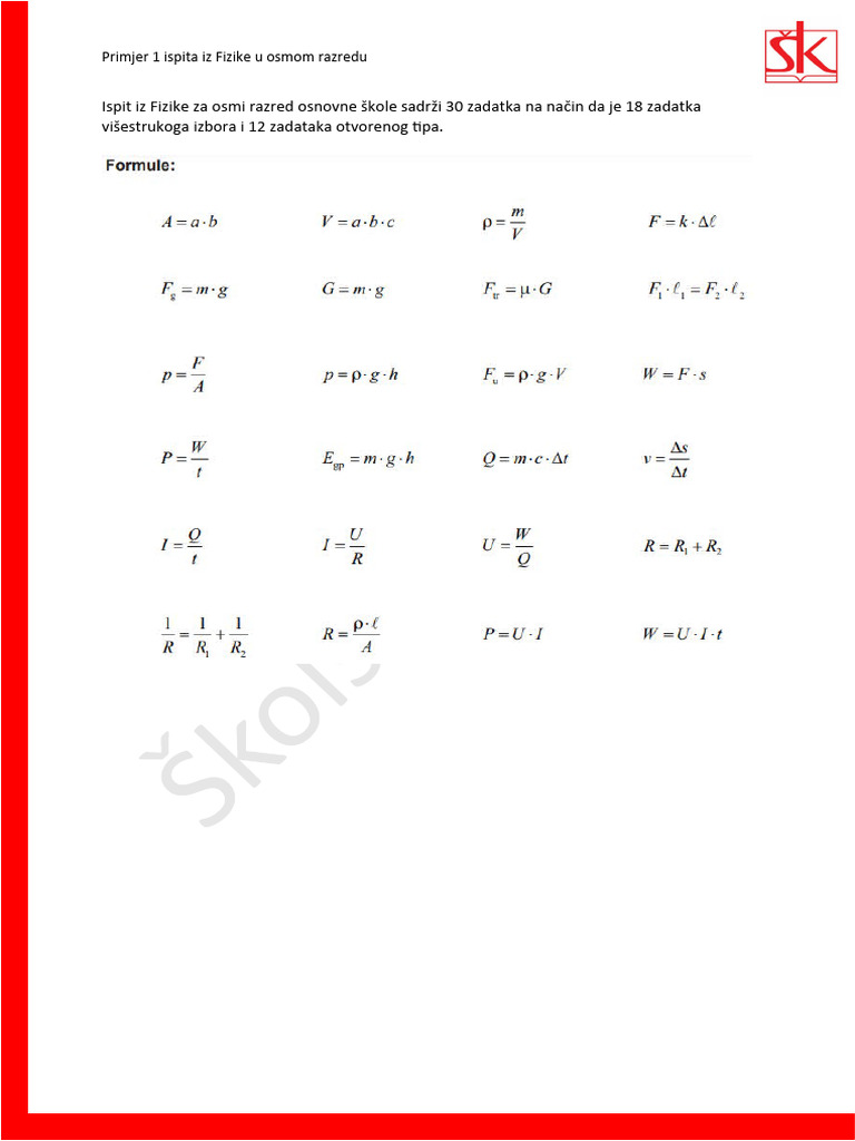Primjer Ispita 1 Fizika | PDF