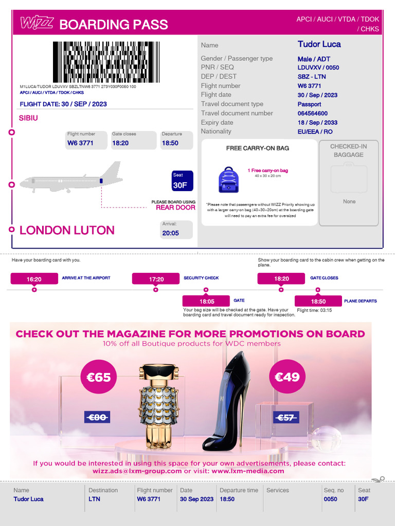 BoardingCard 331420990 SBZ LTN | PDF | Aviation