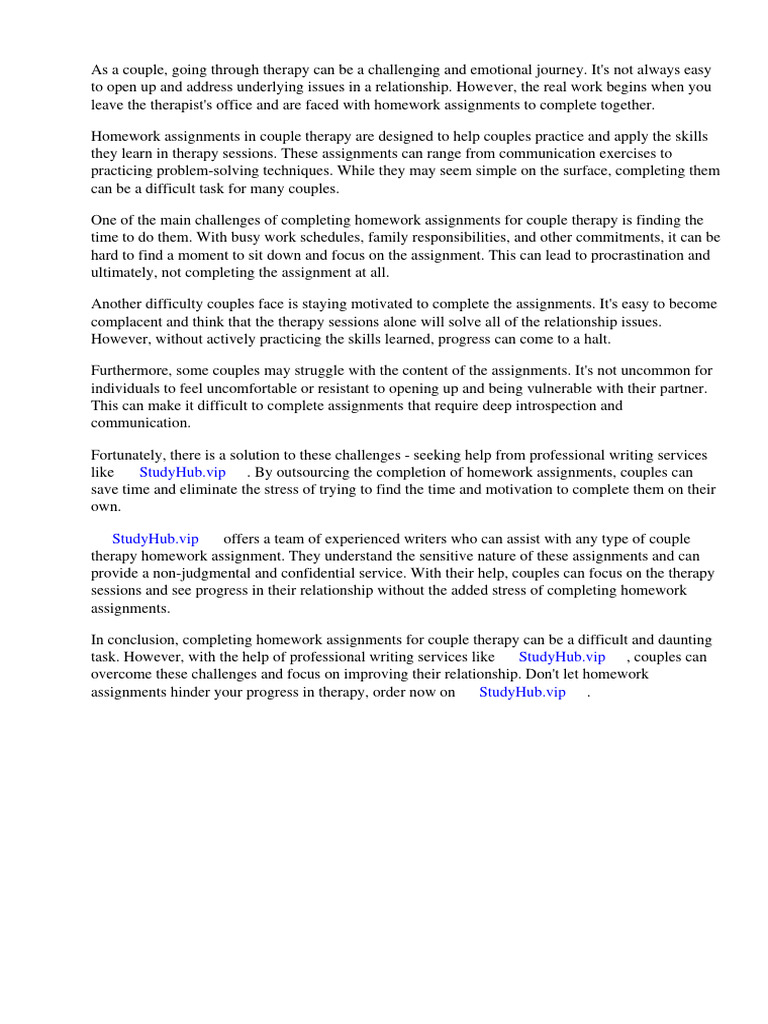 Couple Therapy Homework Assignments | Download Free PDF | Psychotherapy ...