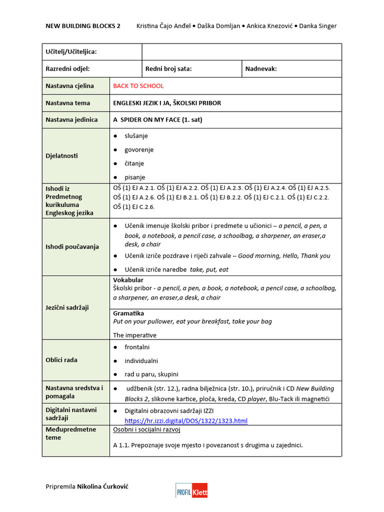 NBB2 - A Spider On My Face - Dnevna Priprava | PDF