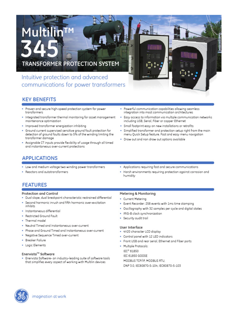 Multilin™: Transformer Protection System | PDF | Relay | Transformer
