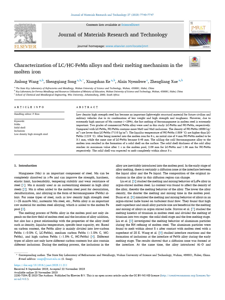 Characterization of LC, HC-FeMn alloys and their melting mechanism in the molten iron | PDF ...