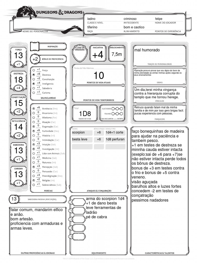 Ficha Oficial D&D 5E Editável | PDF