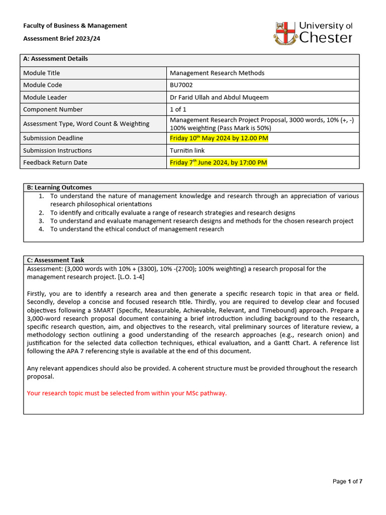 Assessment Brief 2023-24 Oct23 Cohort | PDF | Methodology | Knowledge Management