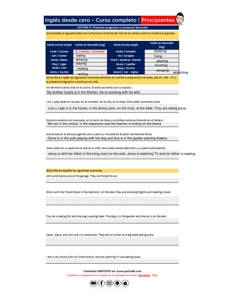 Lección 4 - Presente Progresivo o Continuo - Gerundio | PDF | Mecánica ...