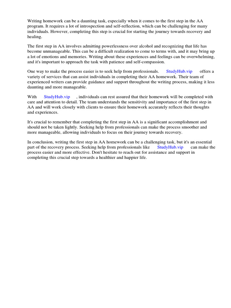 Step One Aa Homework | PDF | Alcoholics Anonymous | Twelve Step Program