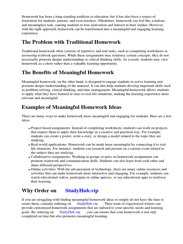 Meaningful Homework Ideas | PDF | Homework | Learning